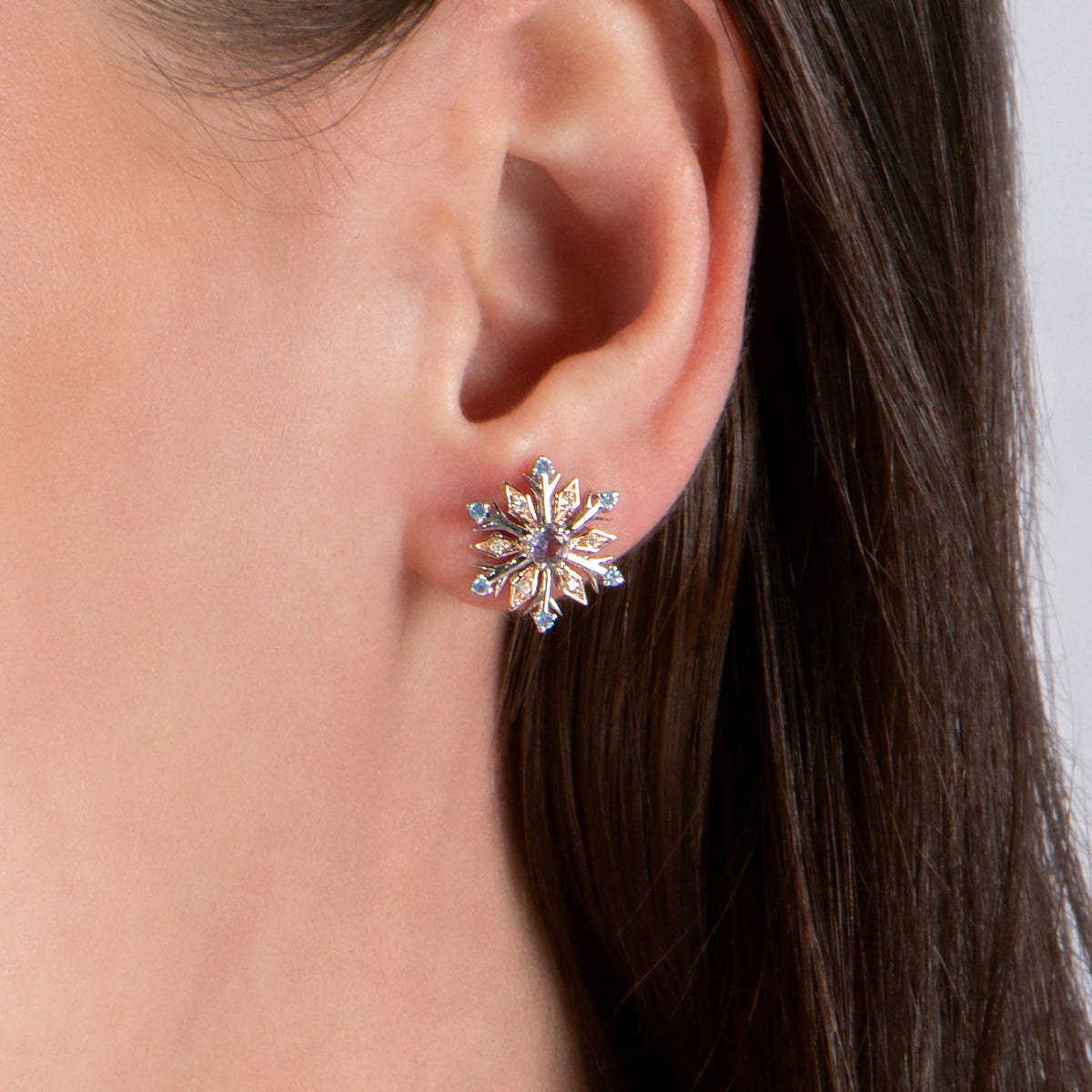 Disney Elsa Inspired Diamond Snowflake Earrings 14K Rose Gold over Sterling Silver 1 20 CTTW Enchanted Disney Fine Jewelry