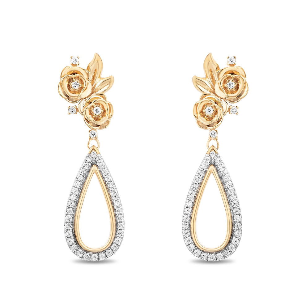 Disney Belle Inspired Diamond Dangle Earrings in 14K Yellow Gold Over ...
