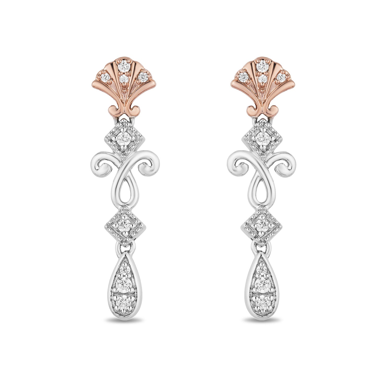 Disney Ariel Inspired Shell Diamond Earring 14K Rose Gold Enchanted Disney Fine Jewelry
