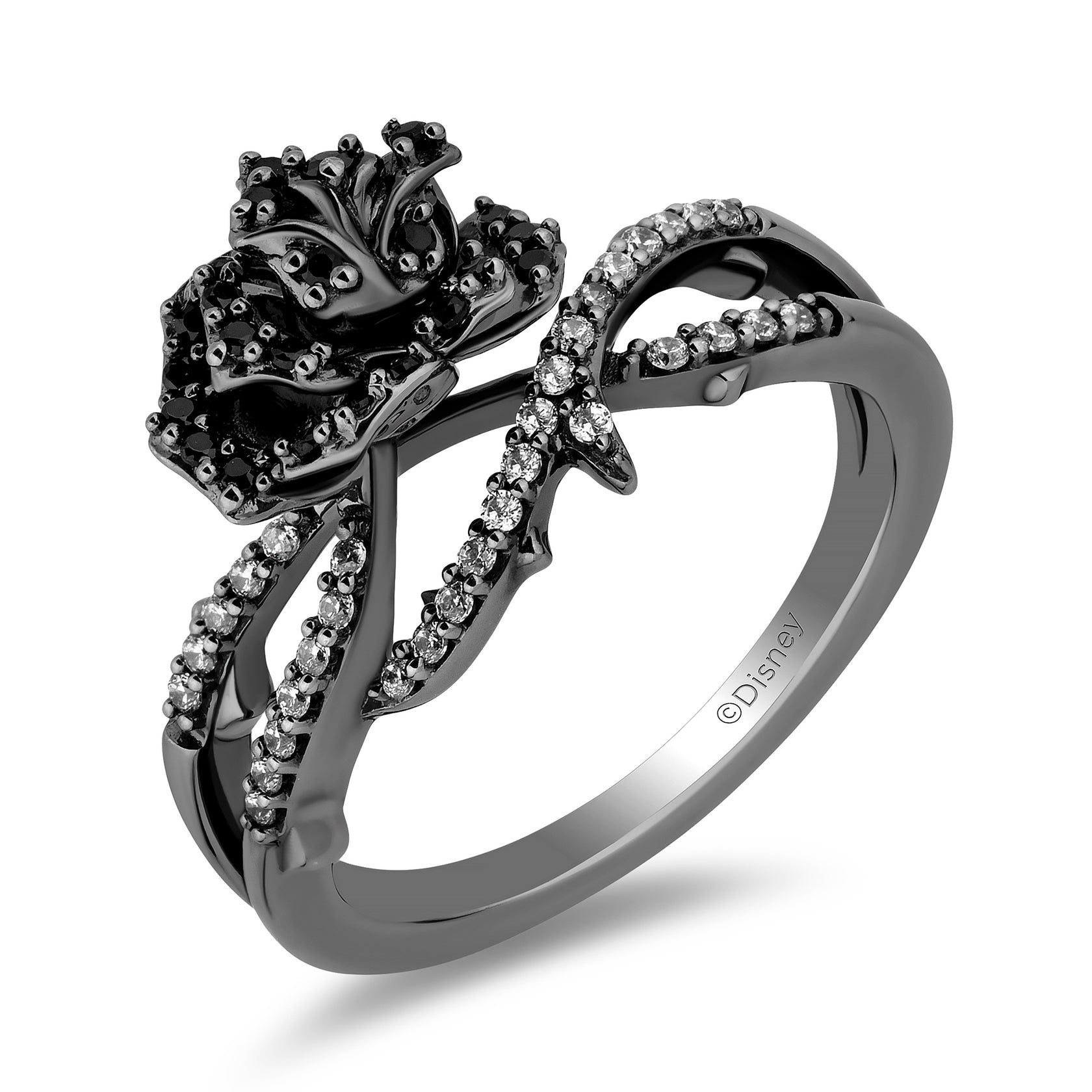 Disney Maleficent Inspired Diamond White and Black Diamonds Ring in ...