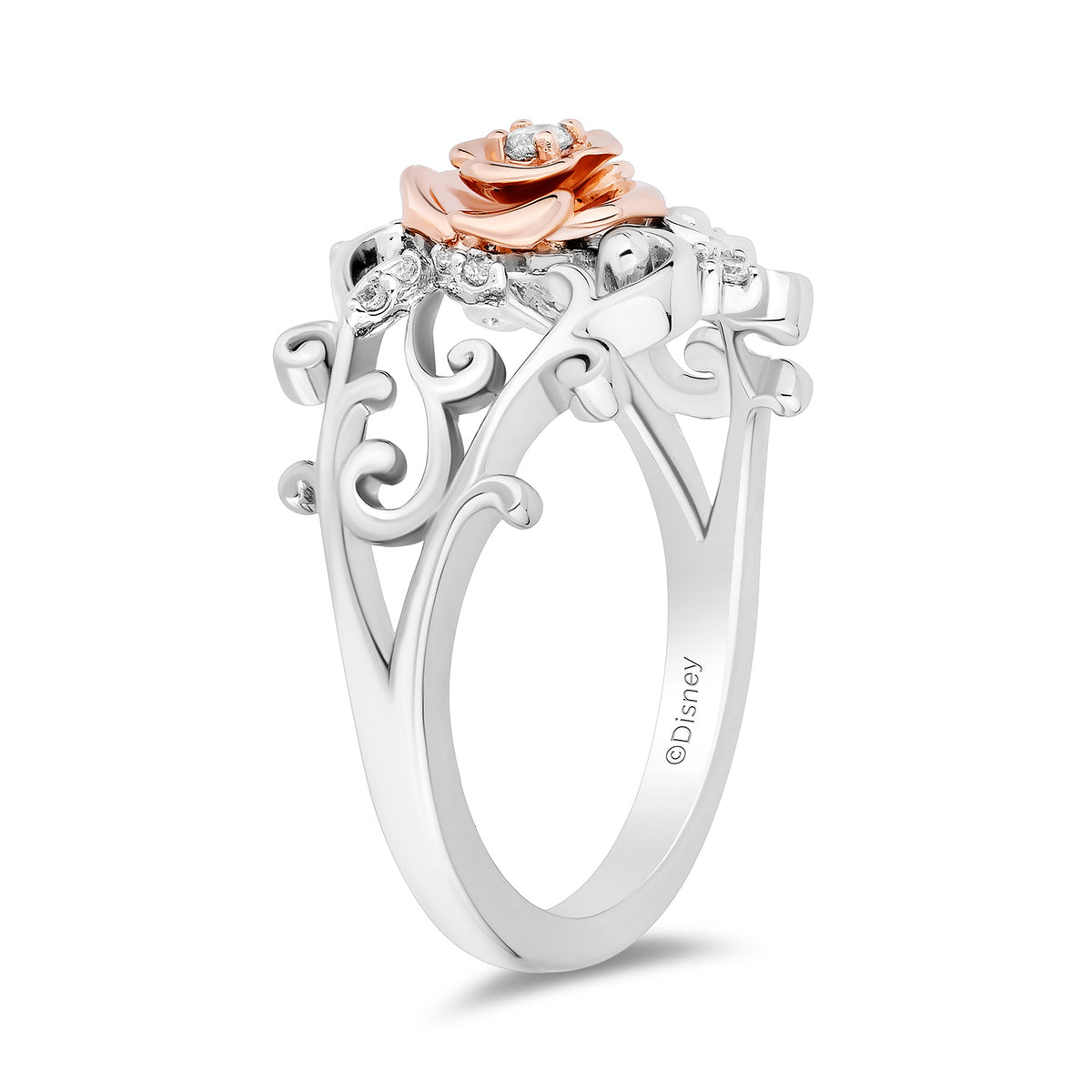 Disney Belle Inspired Diamonds Rose Ring in 14K Rose Gold Over Sterling ...