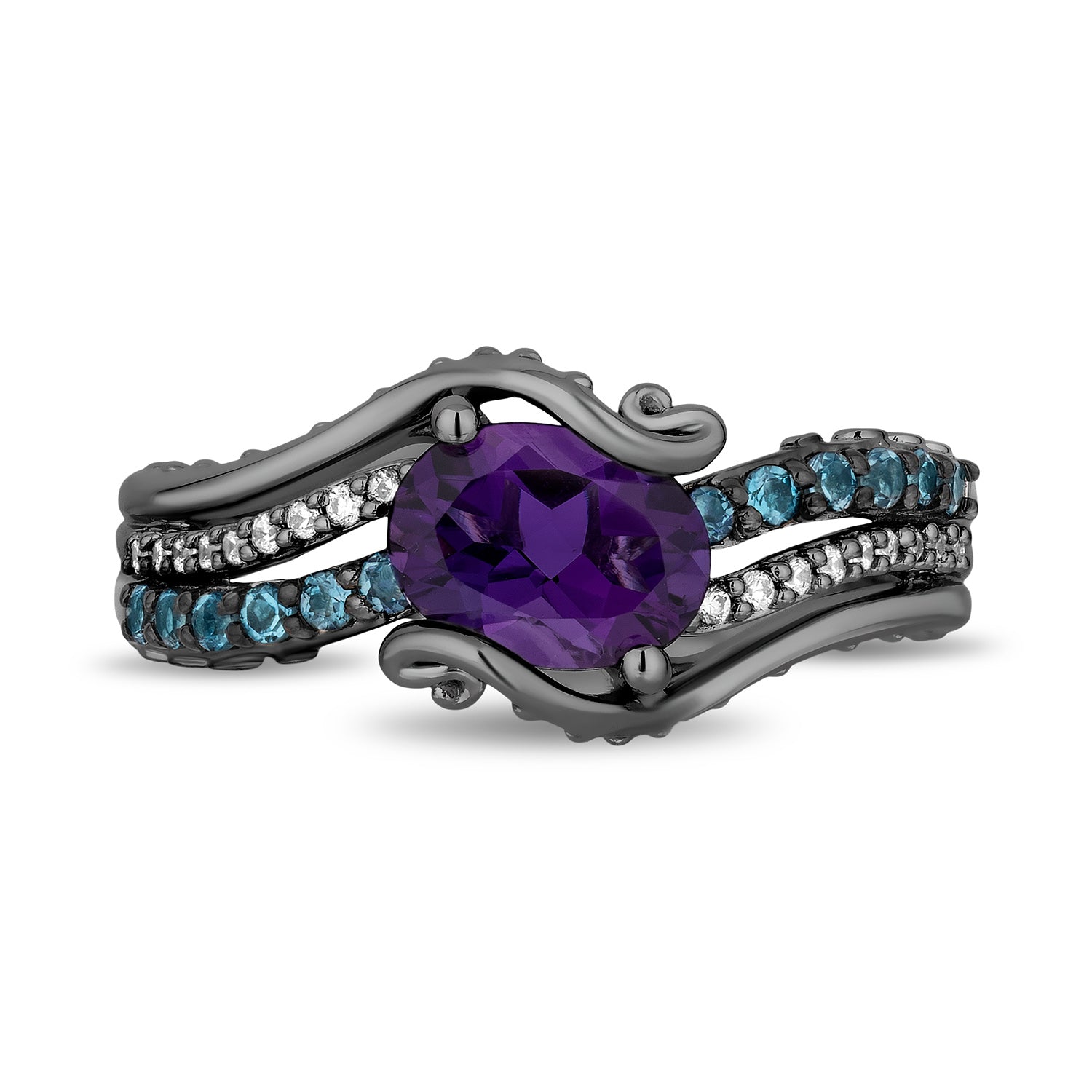 Disney Ursula Inspired Diamond Swiss Blue Topaz Ring in Black Rhodium ...