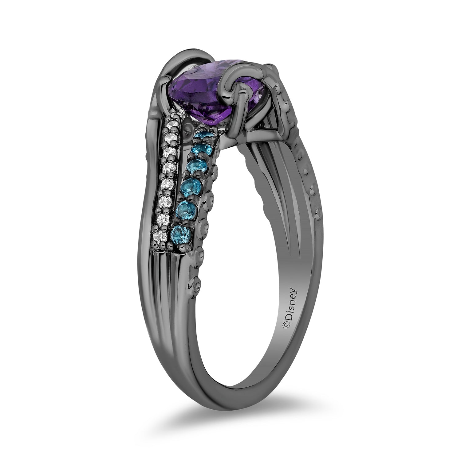 Disney Ursula Inspired Diamond Swiss Blue Topaz Ring in Black Rhodium ...