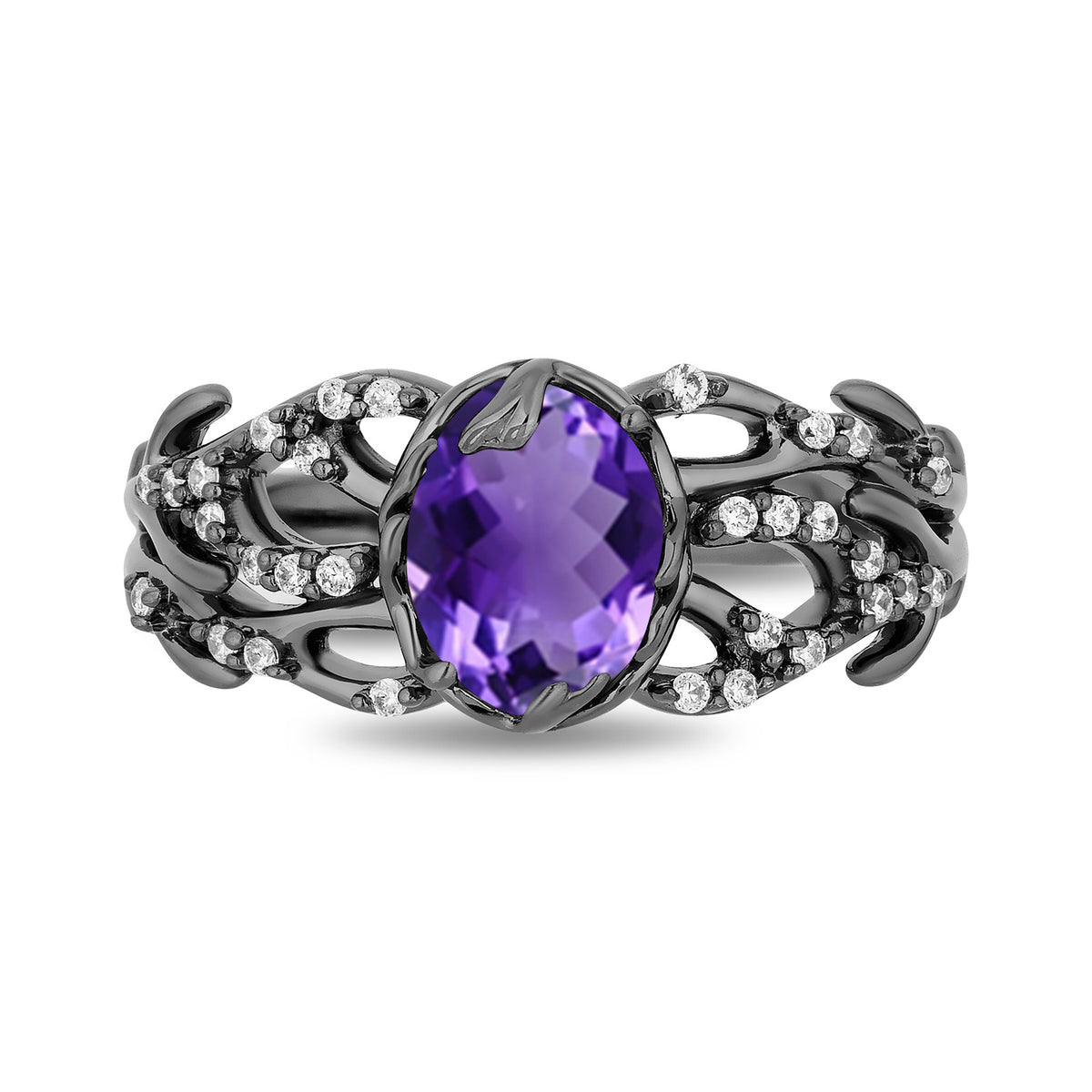 Disney Ursula Inspired Diamonds & Amethyst Ring in Black Rhodium Over ...