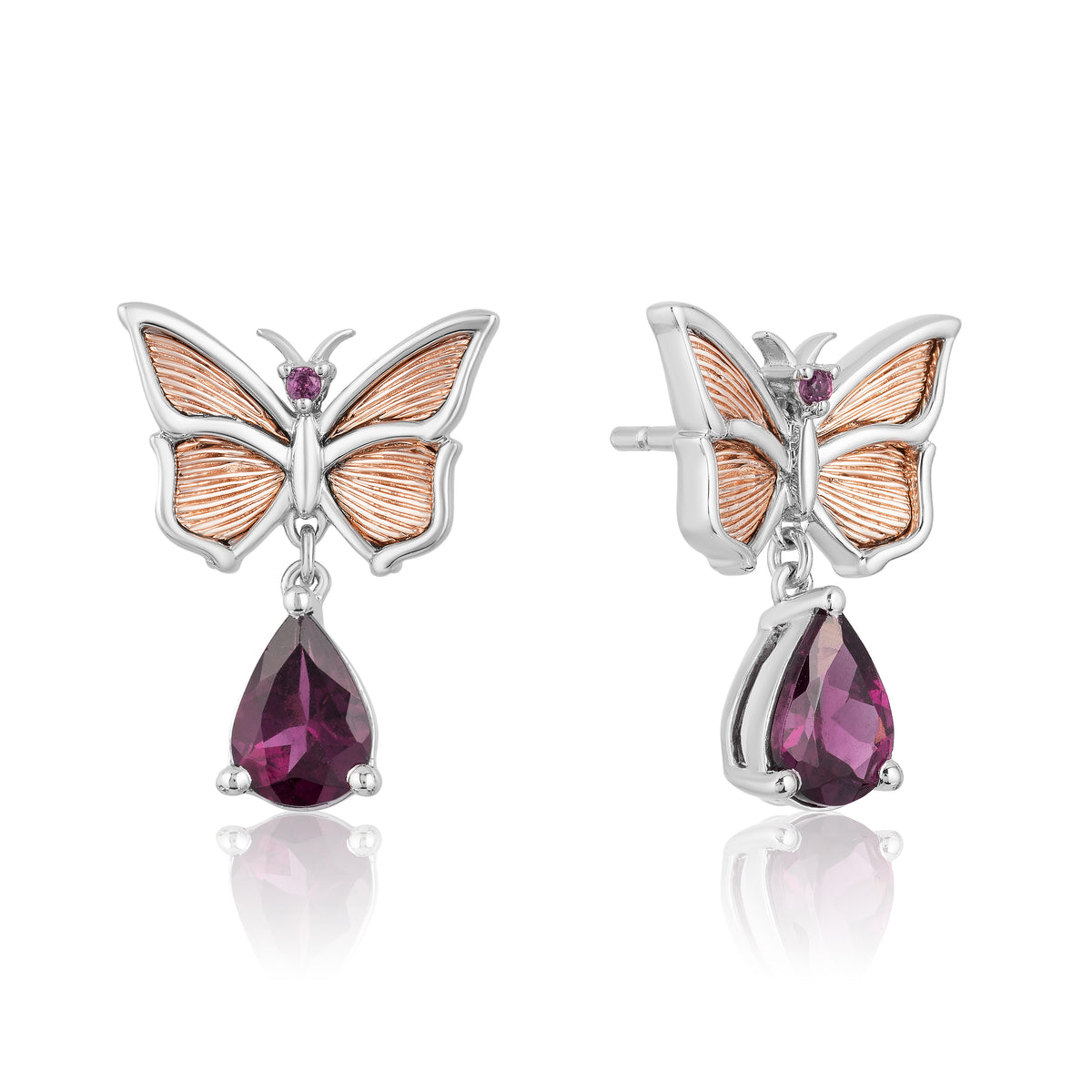 Enchanted Disney Fine Jewelry 14K Rose Gold over Sterling Silver with Rhodolite Garnet Mulan Earrings