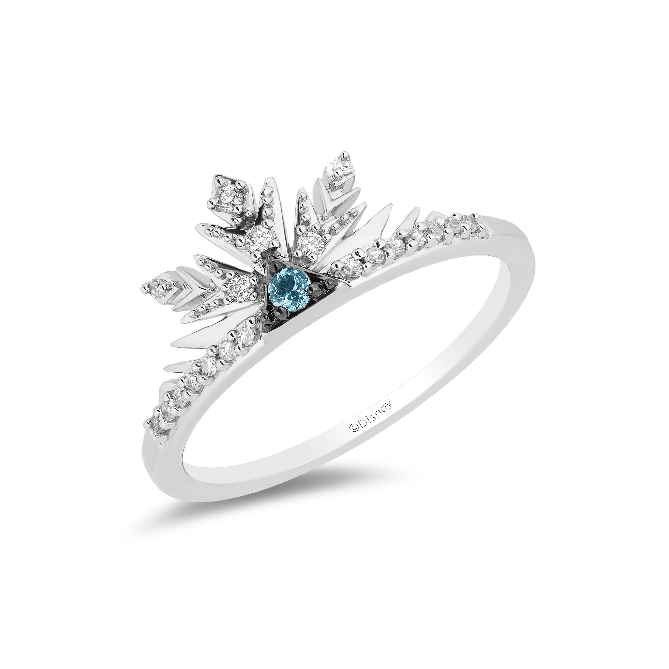 Disney Elsa Inspired Diamond & Swiss Blue Topaz Snowflake Ring in ...