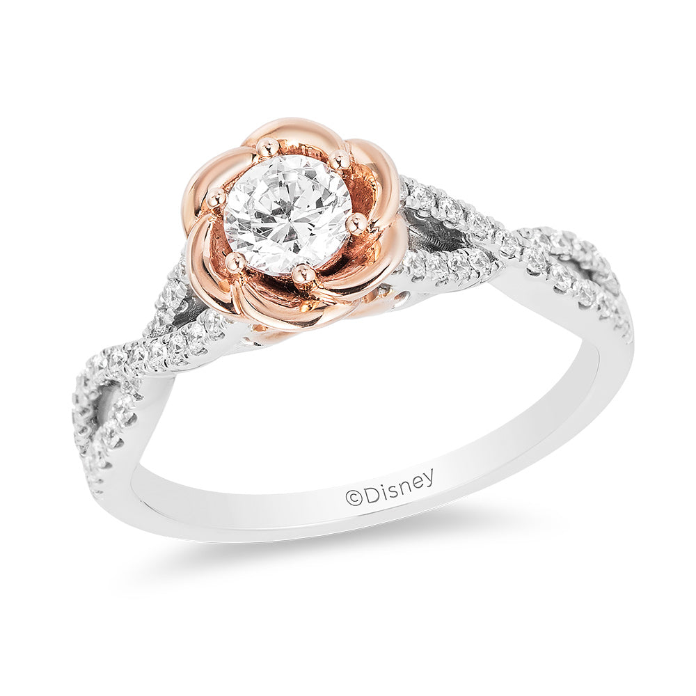 Disney Belle Inspired Diamond Engagement Ring 14K White Gold 1/5 CTTW ...