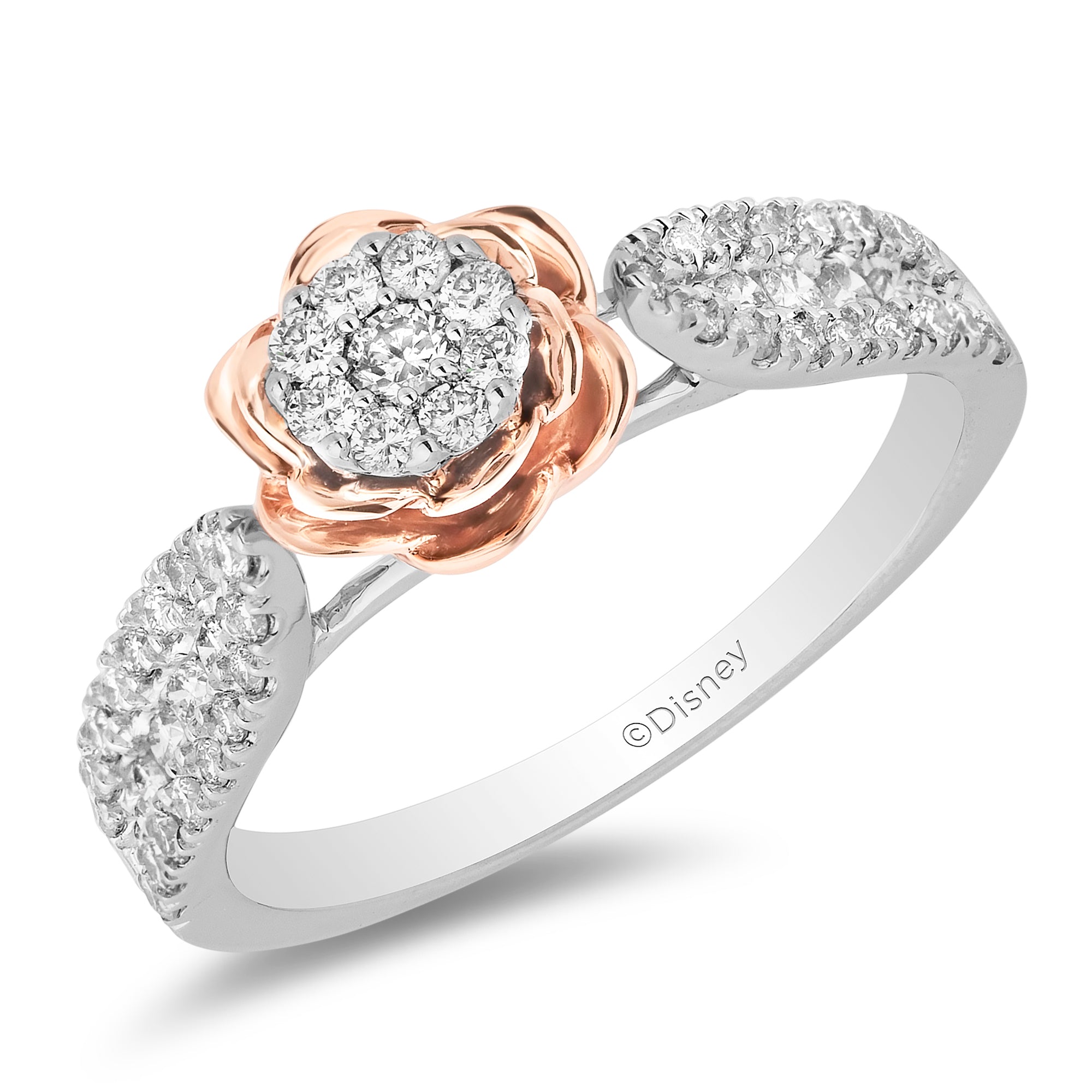Disney Belle Inspired Diamond Engagement Ring in 14K White & Rose Gold ...