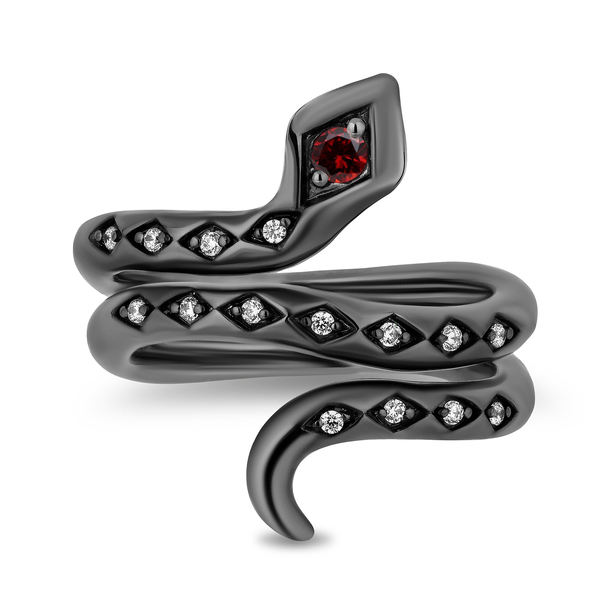 Disney Jafar Inspired Diamond & Red Garnet Ring in Black Rhodium Over ...
