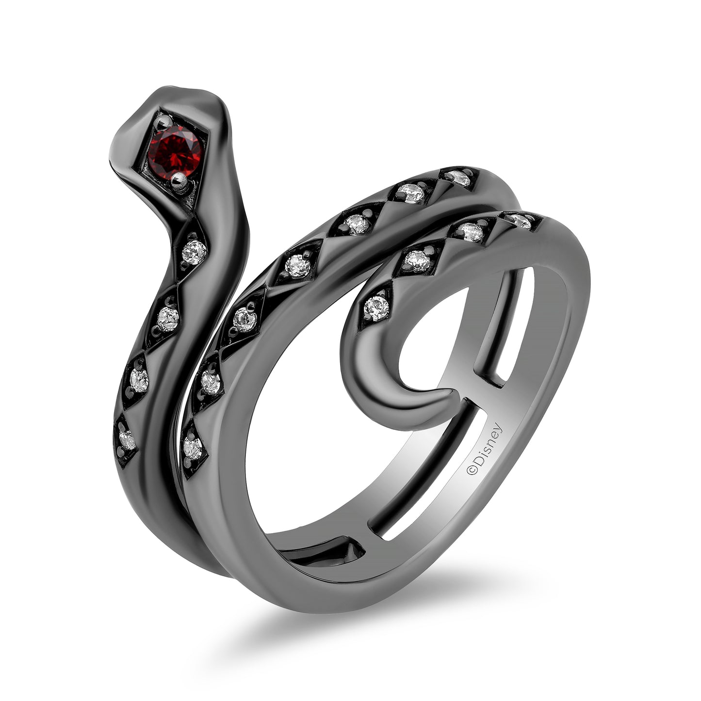 Disney Jafar Inspired Diamond & Red Garnet Ring in Black Rhodium Over ...