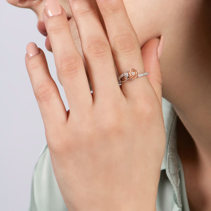 Disney Belle Inspired Diamond Rose Ring in 10K Sterling Silver & Rose ...
