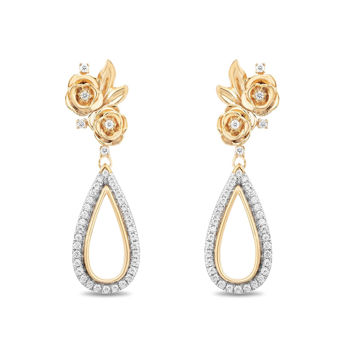 Disney Belle Inspired Diamond Dangle Earrings in 14K Yellow Gold Over ...