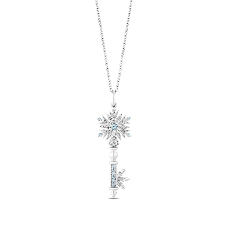 Disney Elsa Inspired Diamond & Blue Topaz Key Pendant Sterling Silver 1 ...