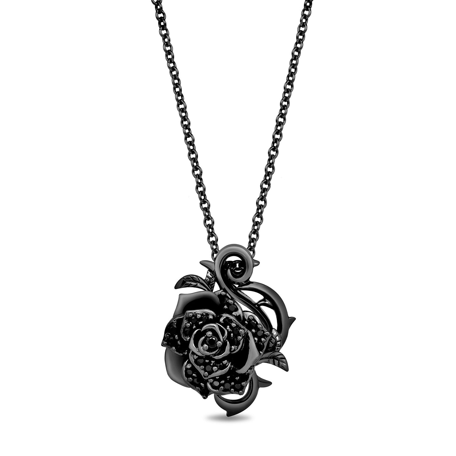 Disney Maleficent Inspired Pearl Rose Pendant Black Rhodium 1/5 CTTW ...