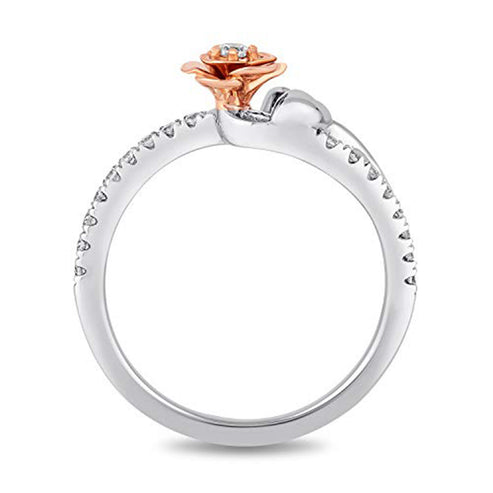 Disney Belle Inspired Diamond Rose Ring in Sterling Silver and 10K Rose ...