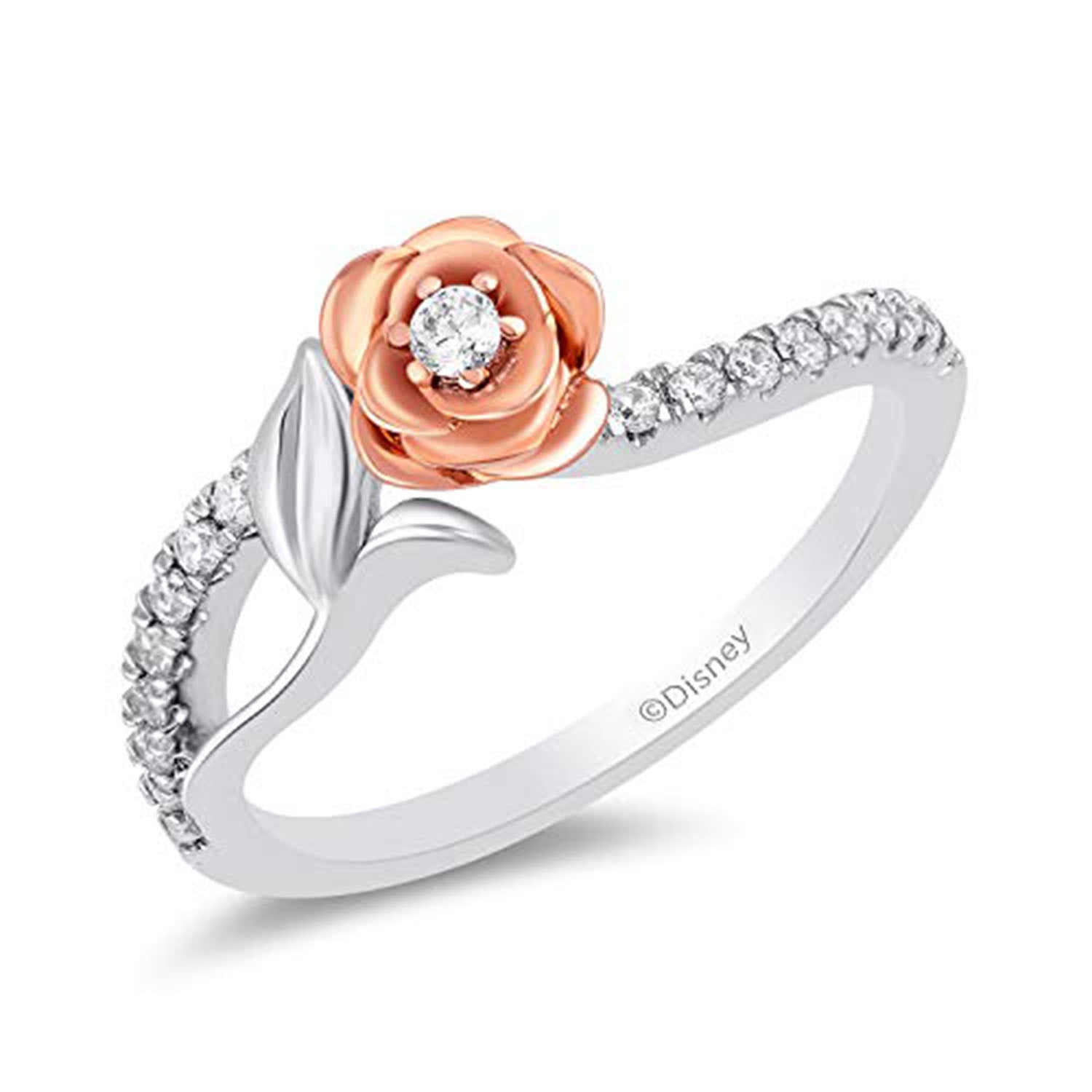 Disney Belle Inspired Diamond Rose Ring in 10K Sterling Silver & Rose ...