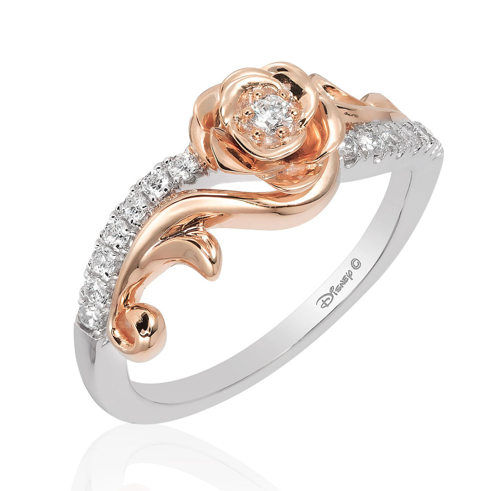Disney Belle Inspired Diamond Rose Ring in 10K White & Rose Gold 1/5 ...