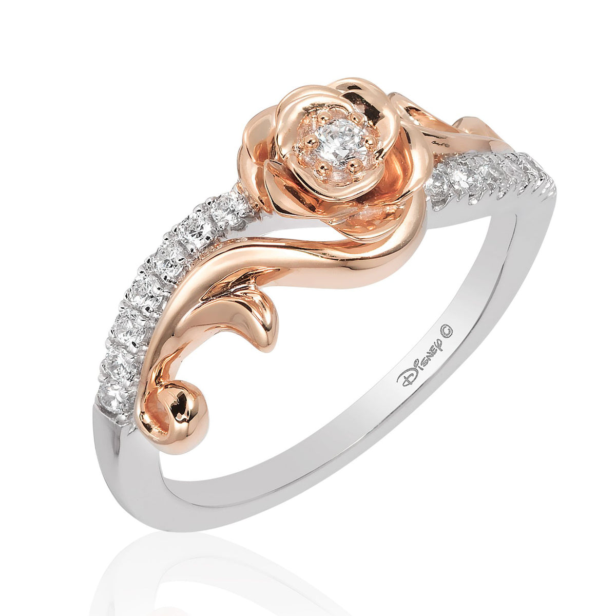 Disney Belle Inspired Diamond Rose Ring in 10K White & Rose Gold 1/5 ...