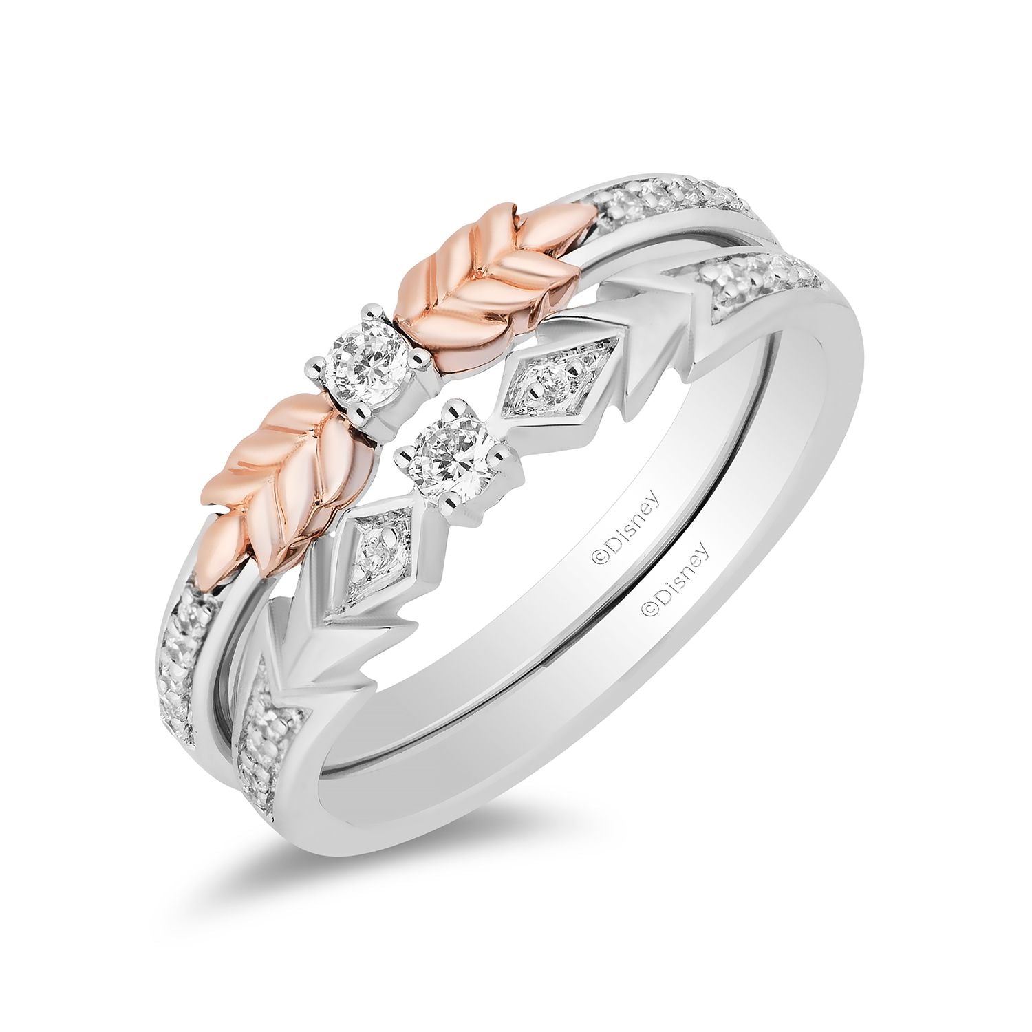 Disney Elsa Inspired Diamond Duo Stack Ring in Sterling Silver and 10K ...