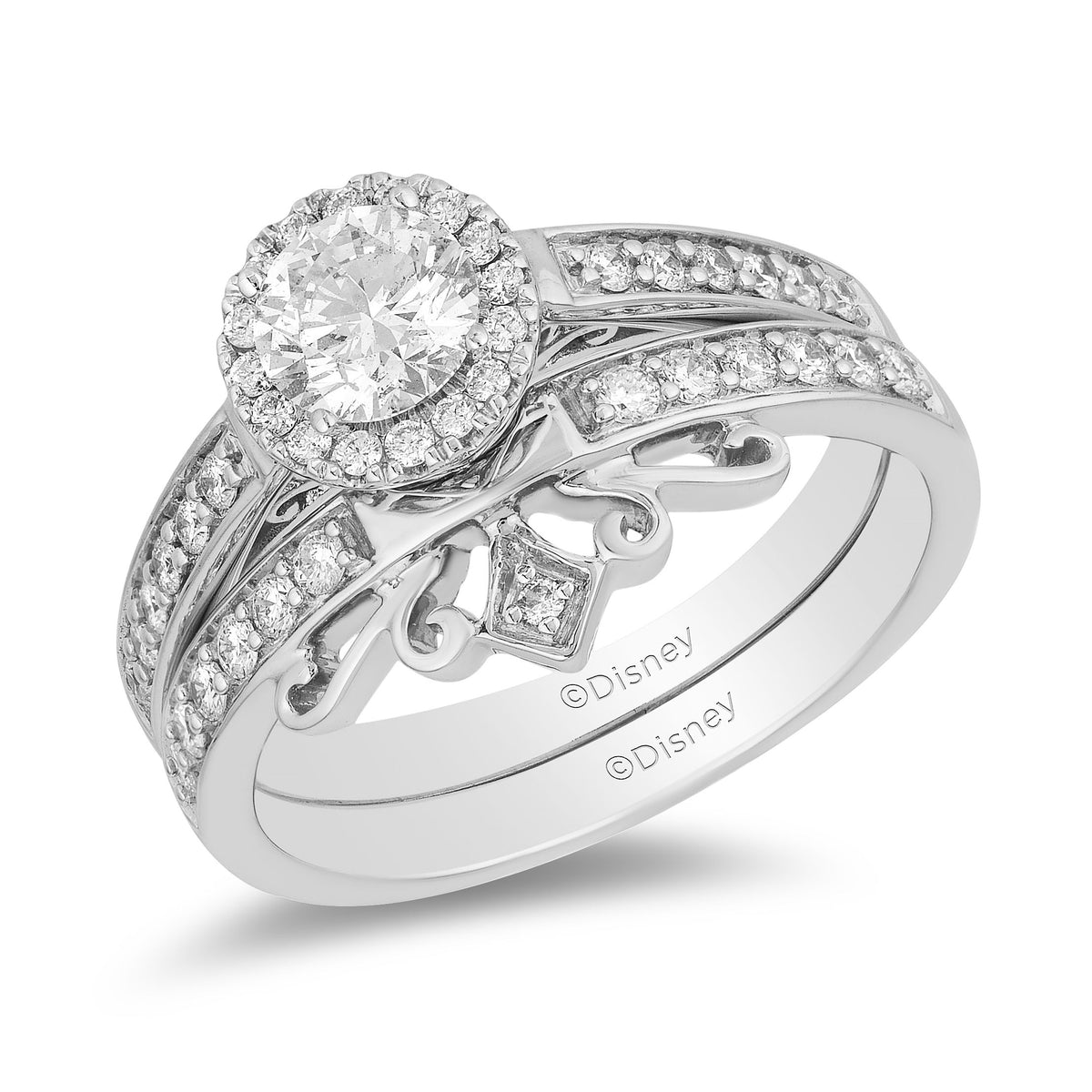 Disney Majestic Princess Inspired Diamond Bridal Set Ring 14K White ...
